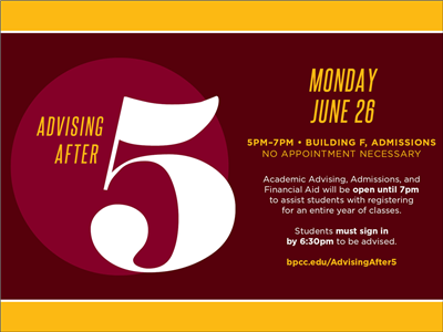 BPCC Events Calendar - Advising After 5