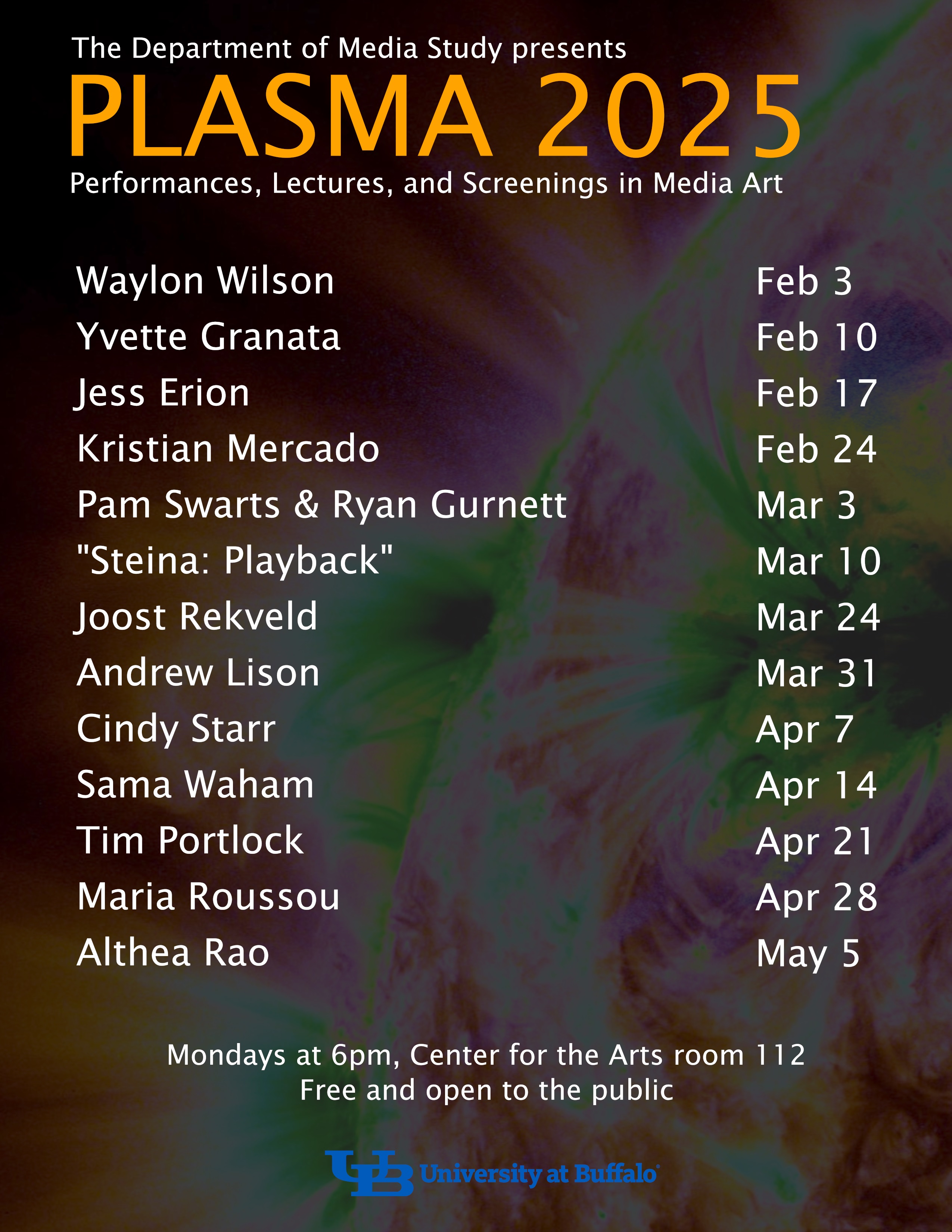 UB Events Calendar - Department of Media Study PLASMA 2025 Speaker Series