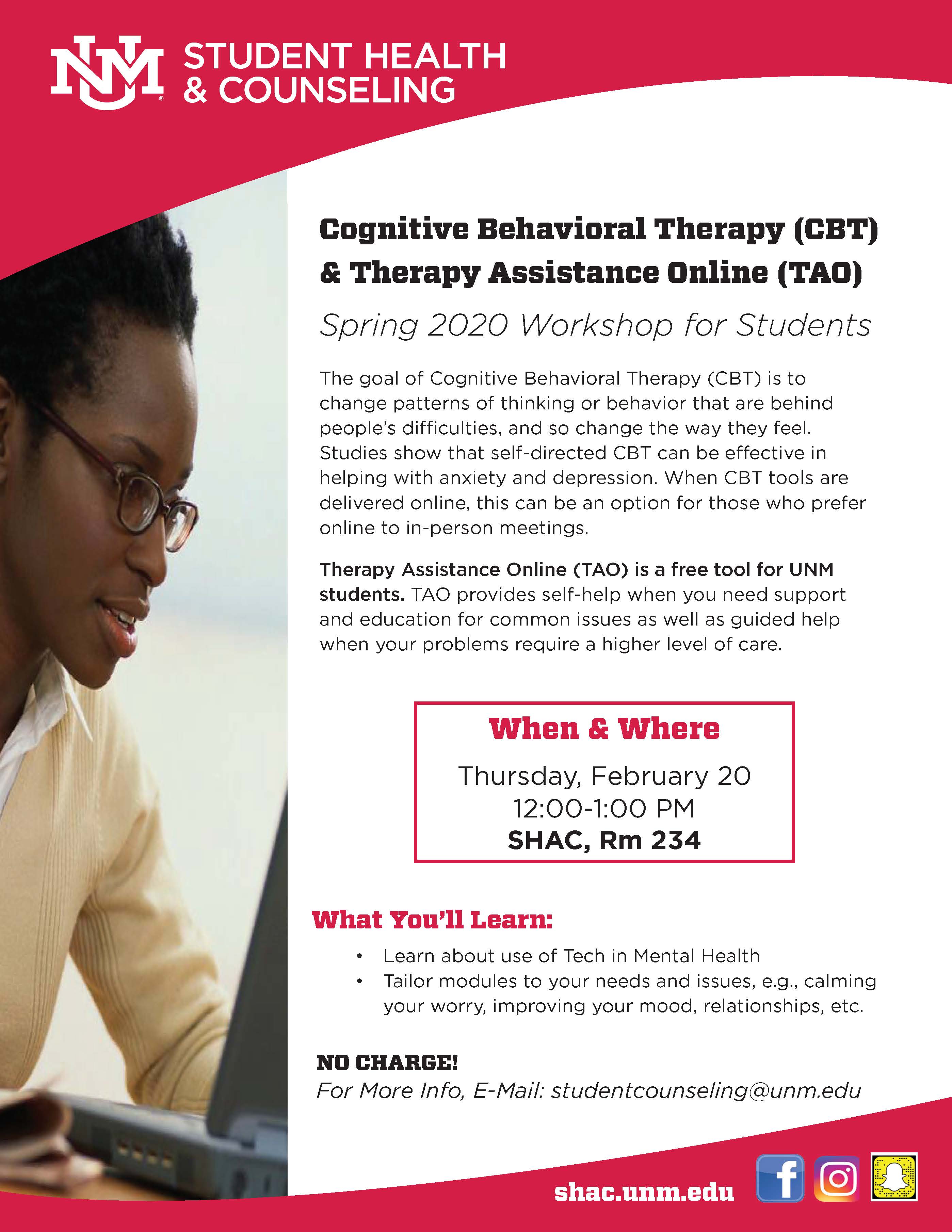 Cognitive Behavioral Therapy (CBT) and Therapy Assistance Online (TAO ...